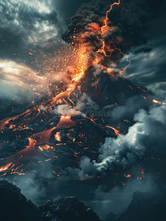 Volcano with Large Fire Spewing Out of it Stock Image - Image of crater ...