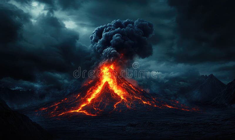 A Volcano with a Large Fire Spewing Out of it Stock Photo - Image of ...