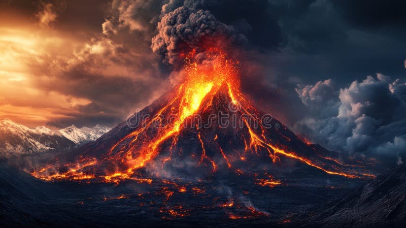 A Volcano with a Large Fire Spewing Out of it Stock Illustration ...