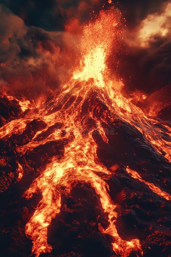 Volcano with a Large Fire Spewing Out of it Stock Photo - Image of ...