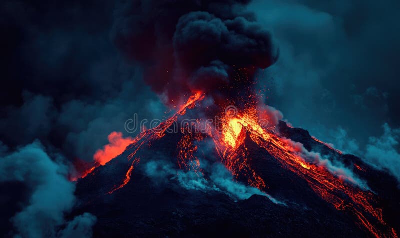 A Volcano with a Large Fire on Top of it Stock Photo - Image of nature ...