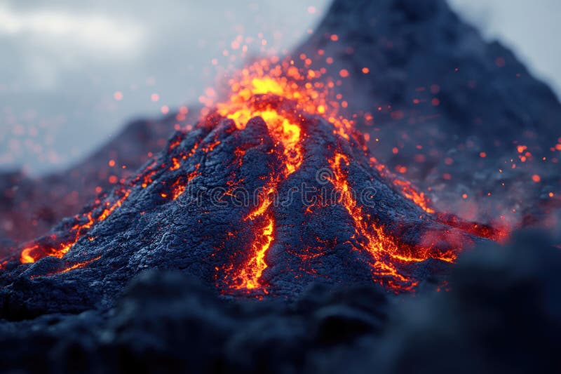 Volcano with a Large Hole in the Side and Lava Coming Out of it Stock ...
