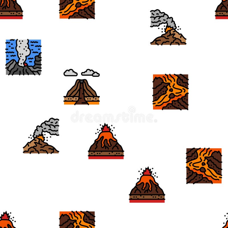Volcano Lava Eruption Nature Vector Seamless Pattern Stock Vector ...