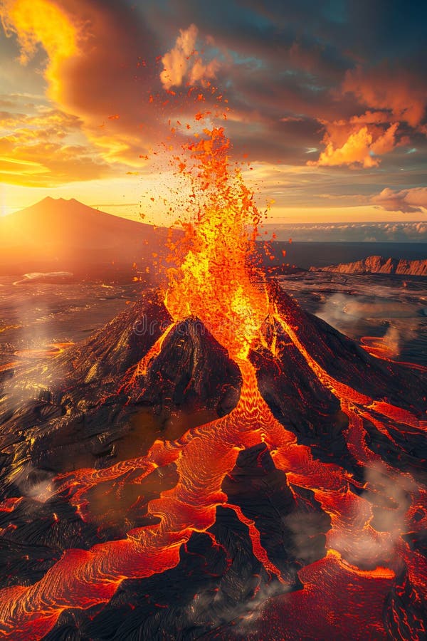 A Volcano with Lava and Fire Stock Photo - Image of fire, fissure ...