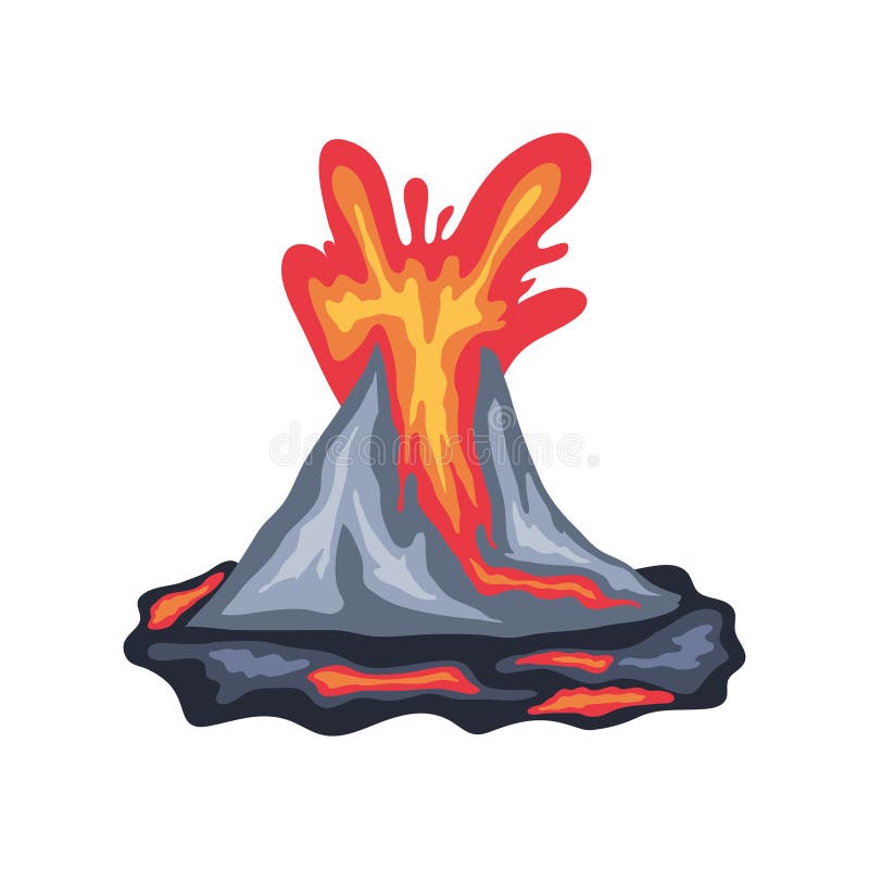 Volcano with lava flowing stock vector. Illustration of danger - 300211996