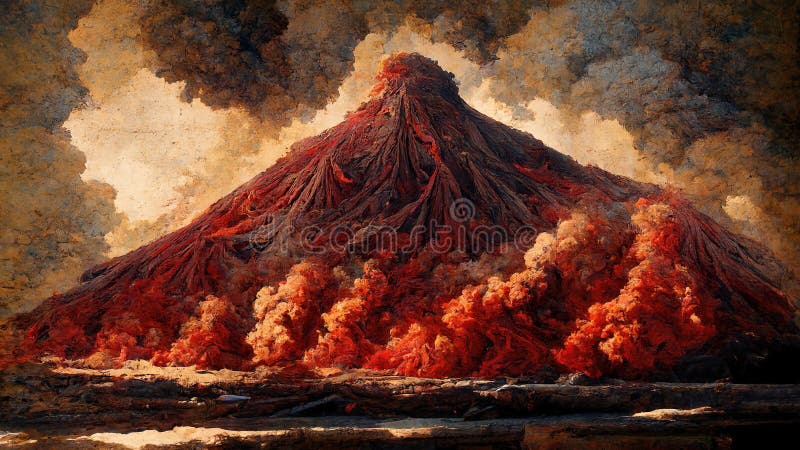 A Volcano Eruption Scene into the Water, Abstract Lava Illustration, Ai ...