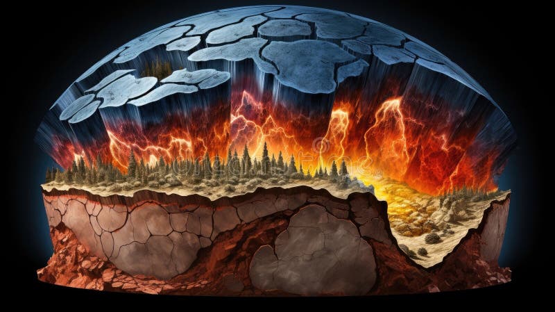A Volcano and Lava in the Ground Stock Illustration - Illustration of ...