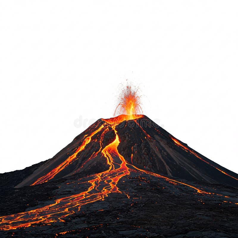 Volcano with Lava Isolated on White Background. 3D Rendering of Magma ...