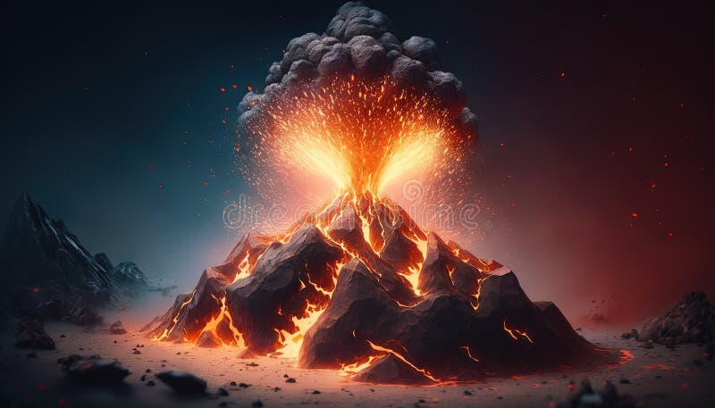 A Volcano with a Lot of Lava and Fire Coming Out of it Stock ...