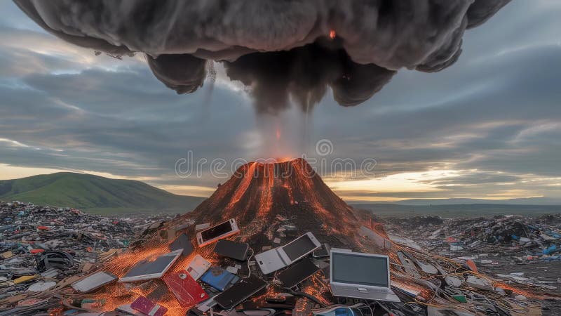 E Waste Volcano Erupting with Electronic Devices and Smoke Stock ...