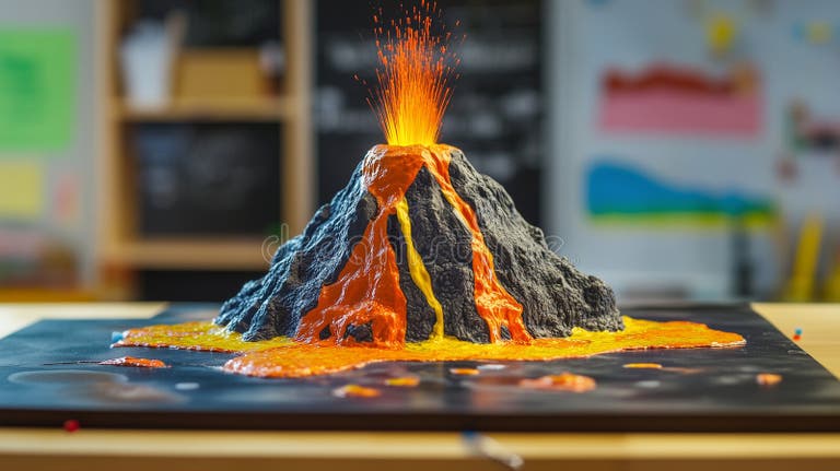 Volcano Model Simulating an Eruption in a Classroom Setting Stock ...