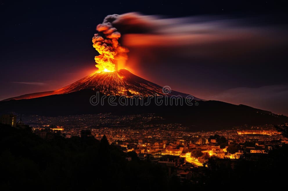 Volcano on Mountain Eruption Scenery Background. Generative AI Stock ...