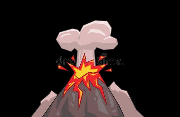 Volcano Mountain Exploding with Cloud of Smoke. Flat Vector ...