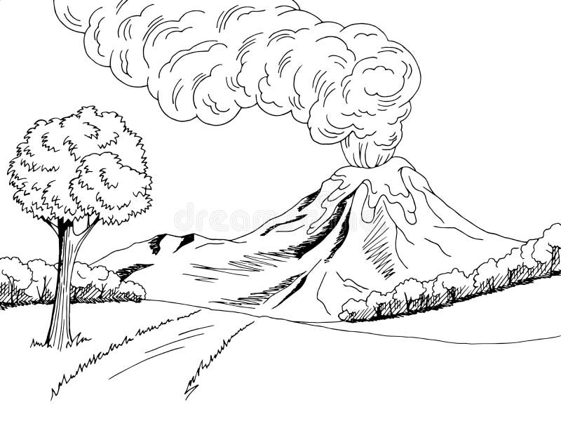 Volcano Mountain Hill Road Graphic Art Black White Sketch Landscape ... Volcano Mountain Hill Road Graphic Art Black White Sketch Landscape ...