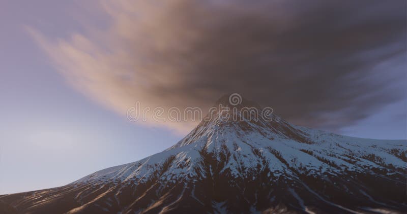 Volcano Mountain with Snow and Clouds Stock Photo - Image of outdoor ...