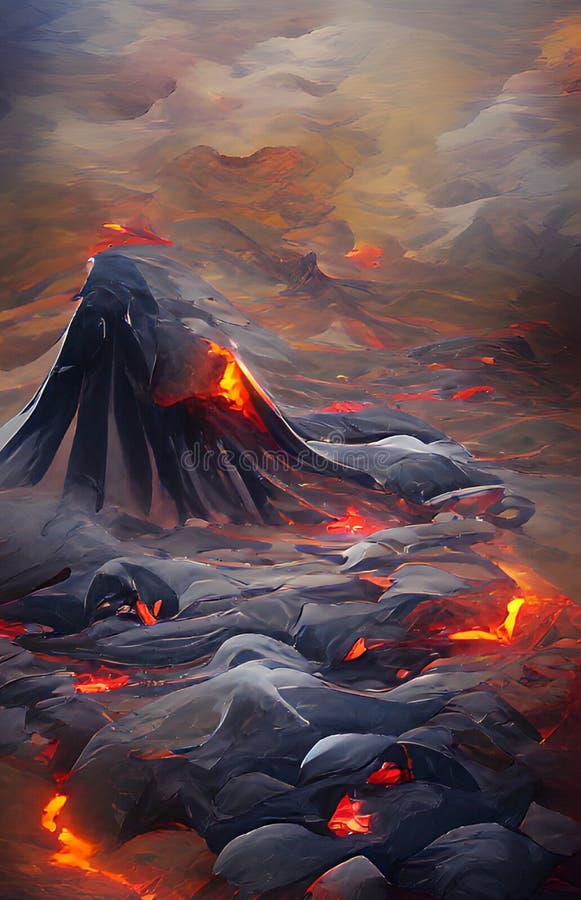 Volcano in the mountains stock illustration. Illustration of design ...