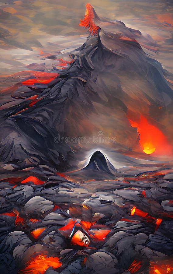 Volcano in the mountains stock illustration. Illustration of decor ...