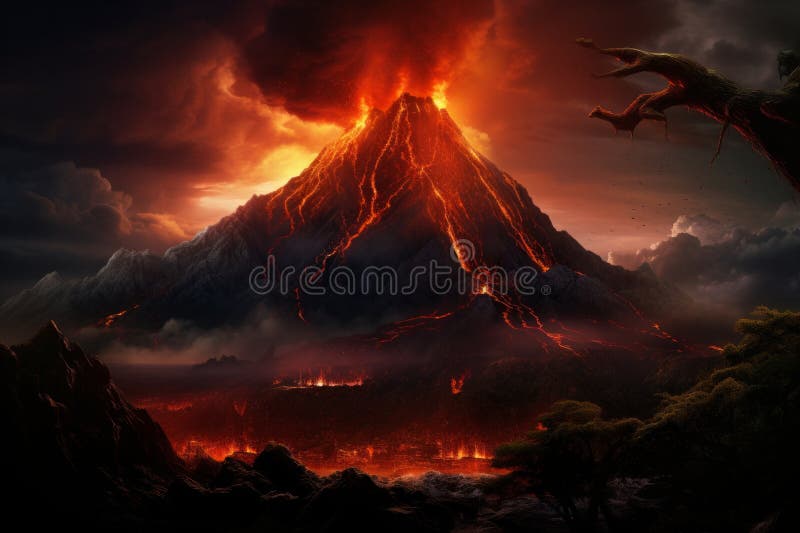 The Volcano is Raining Lava Off of the Mountain Stock Photo - Image of ...