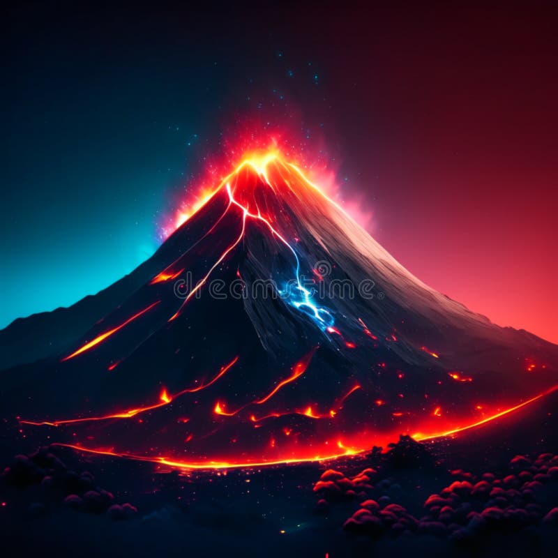 Volcano with Red Light, 3d Rendering. Computer Digital Drawing Stock ...