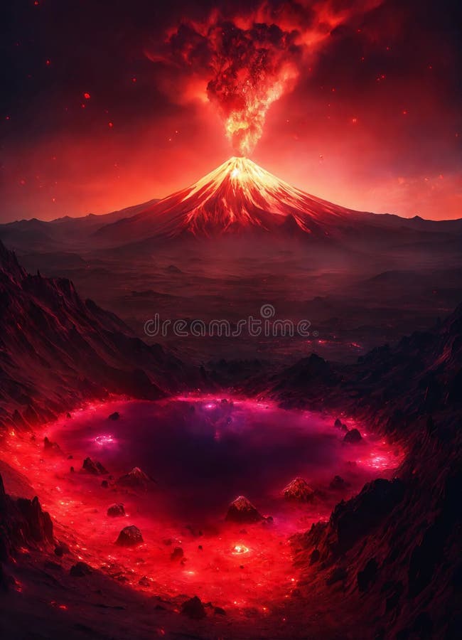 Volcano and red magma stock illustration. Illustration of lava - 303649546