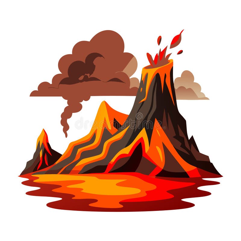 A Volcano with a Red and Orange Lava Flow Stock Vector - Illustration ...