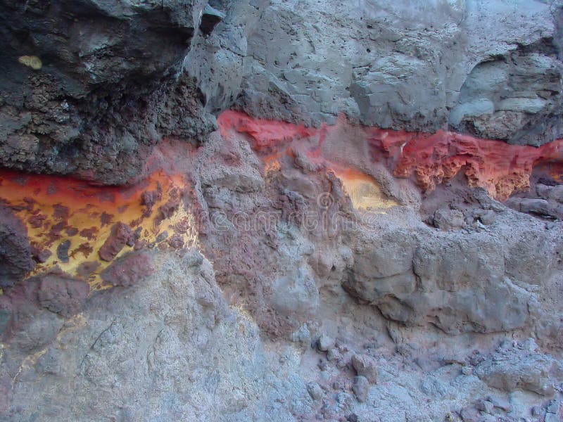 A Volcano S Lava Flow Shows Colorful Rock Layers. Stock Photo - Image ...