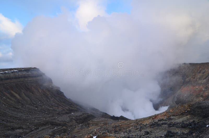 Volcano Smoke Rising from Mount Aso Stock Image - Image of japan ...
