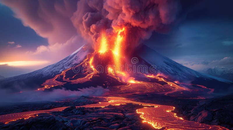 A Volcano Spewing Lava and Lava into the Air Stock Photo - Image of ...