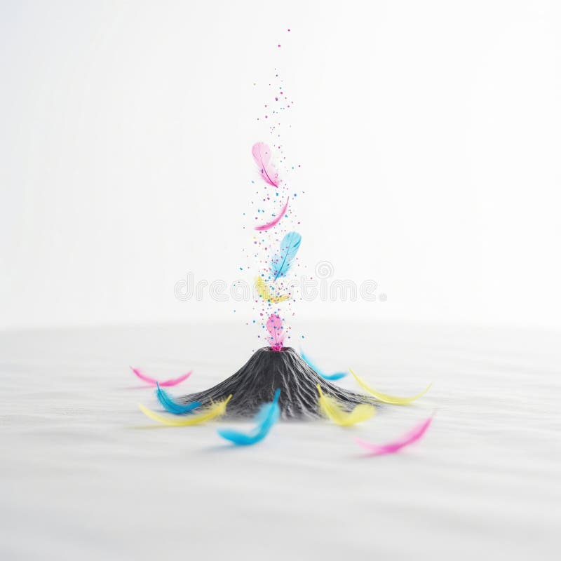 The Volcano Spews Feathers and Colored Sparks. Stock Image - Image of ...