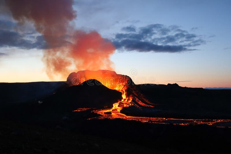Volcano in sunset stock image. Image of quail, font - 222909607