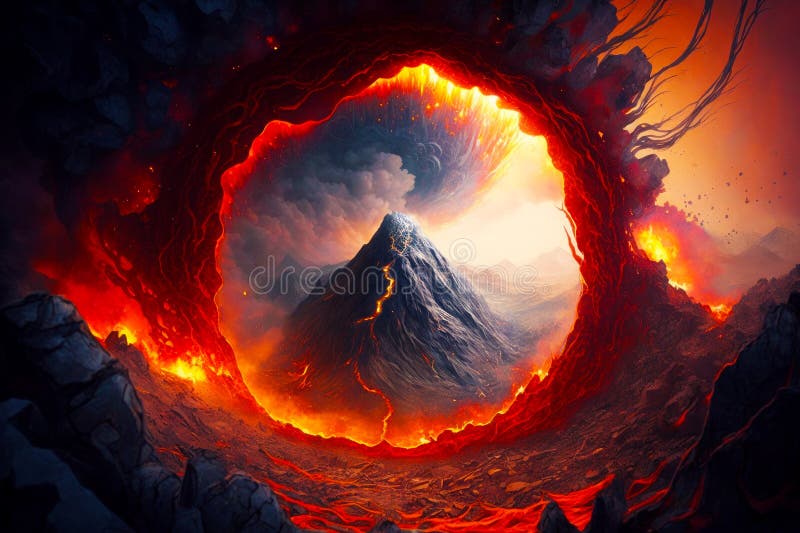 Volcano Surrounded by Lava and Lava with Bright Light Coming from the ...