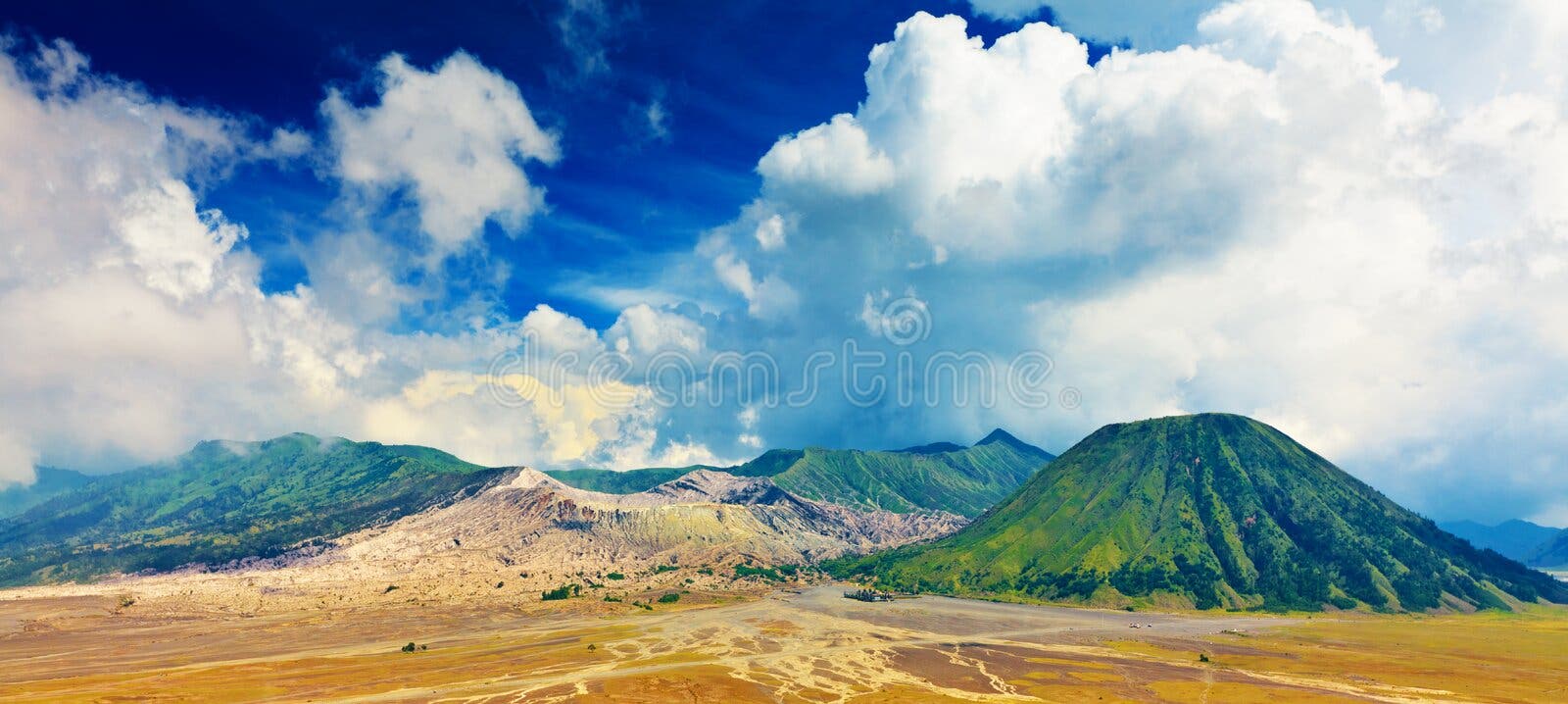 Volcanoes Aerial Panorama, Lanzarote Stock Image - Image of cloudy ...