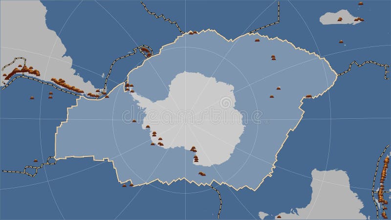 Volcanoes Around the Antarctica Plate. Contour Map Stock Illustration ...