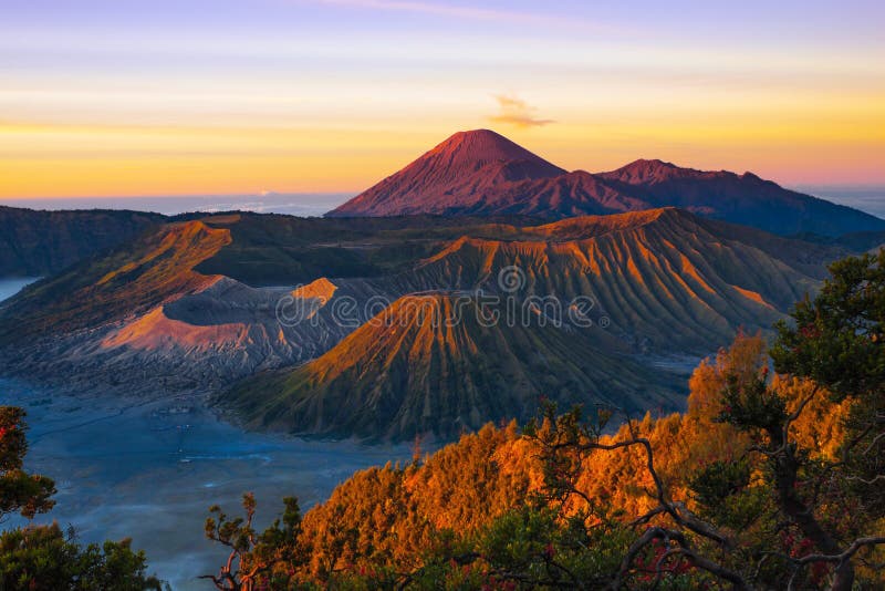 Volcanoes in Bromo Tengger Semeru National Park at Sunrise. Java Stock ...