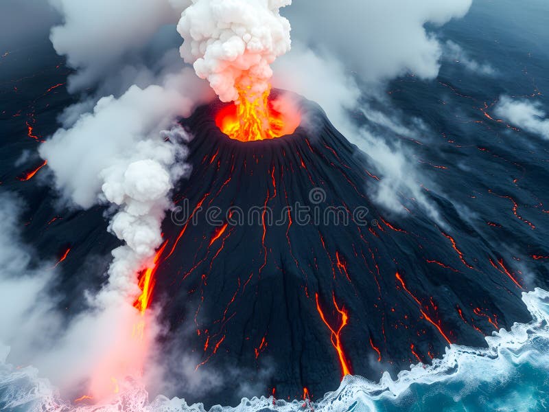 Volcanoes with Erupting Magma Stock Illustration - Illustration of heat ...
