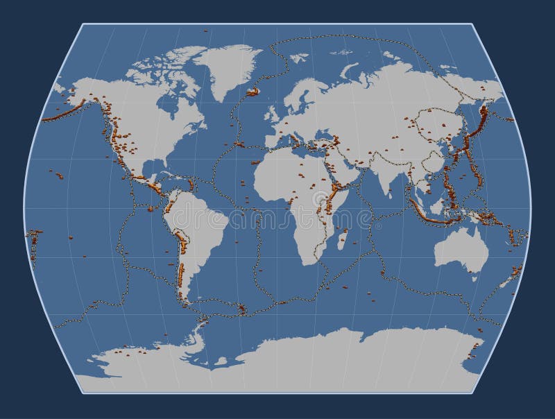 Volcanoes on the World Contour Map - 0 PM. Times Stock Illustration ...