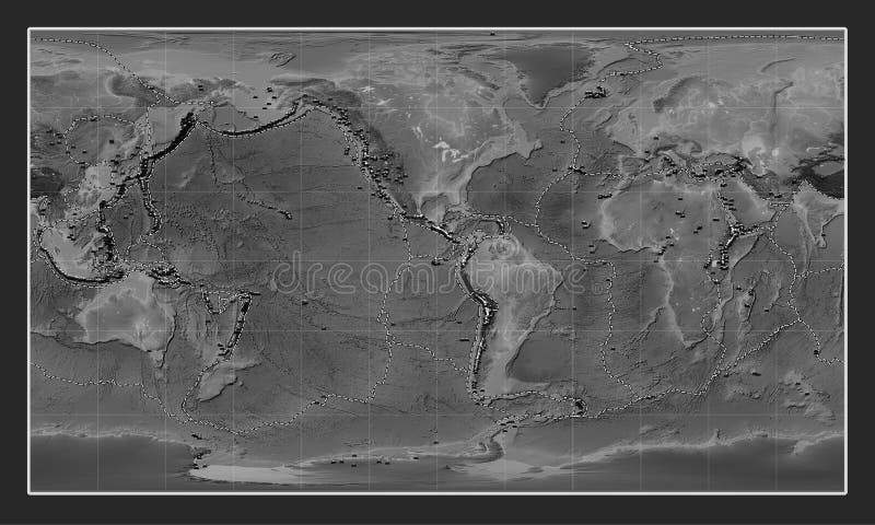 Volcanoes on the World Grayscale Map - -90 PM. Patterson Cylindr Stock ...