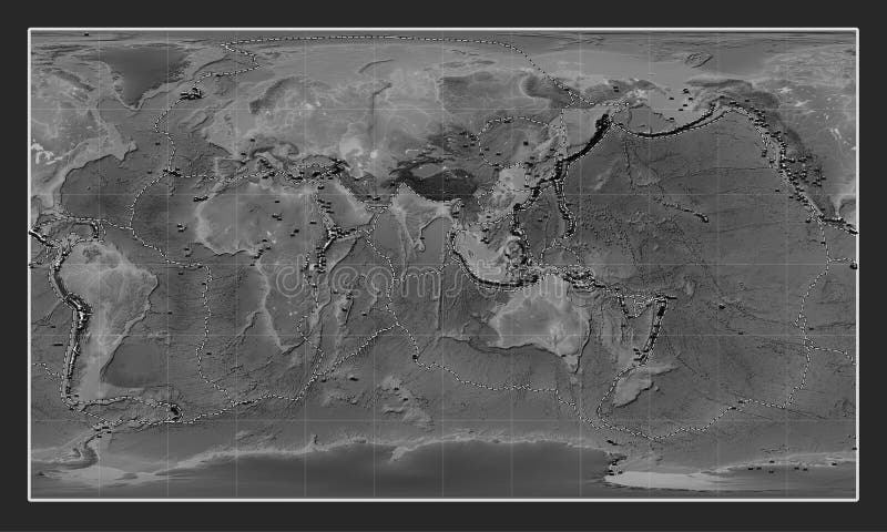 Volcanoes on the World Grayscale Map - 90 PM. Patterson Cylindri Stock ...