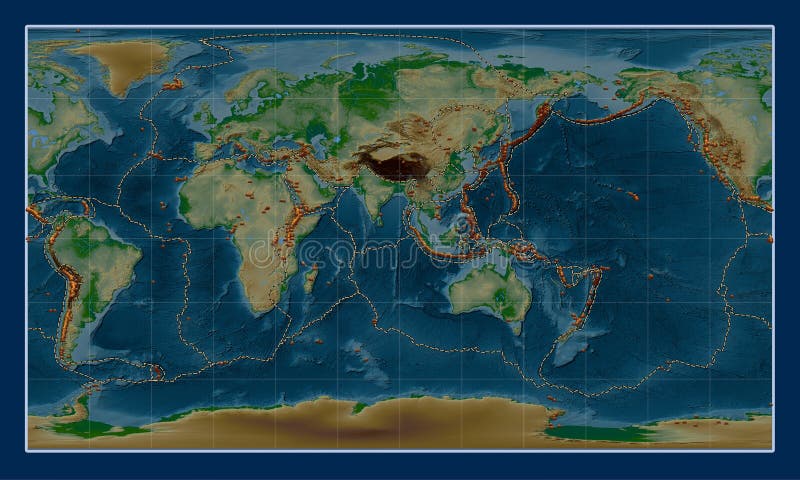 Volcanoes on the World Physical Map - 90 PM. Patterson Cylindric Stock ...