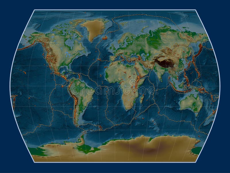 Volcanoes on the World Physical Map - 0 PM. Times Stock Illustration ...