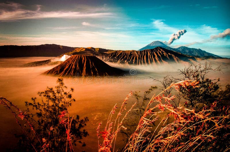 Volcanos Mount Semeru and Bromo in East Java Stock Photo - Image of ...