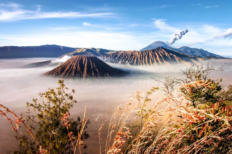 Volcanos Mount Semeru and Bromo in East Java Stock Photo - Image of ...
