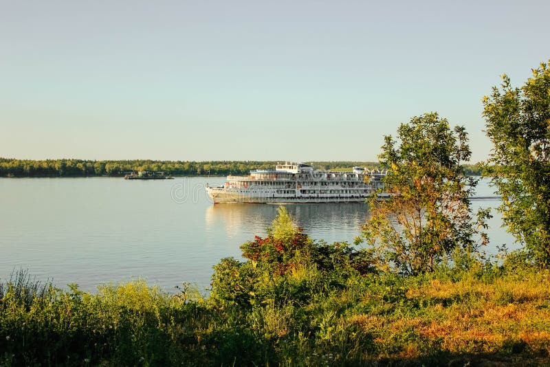 Volga River View from the Shore.motor Ship on the Volga River View from ...