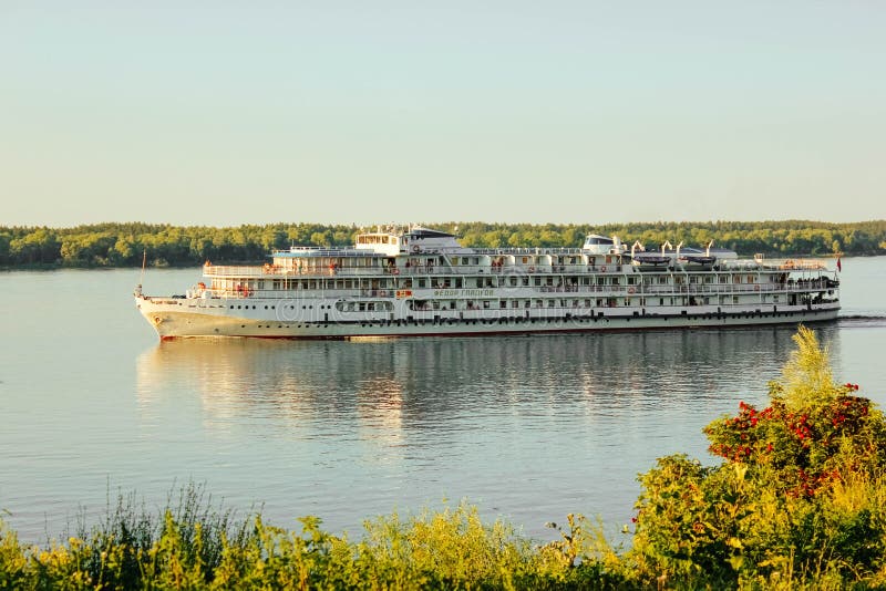 Volga River View from the Shore.motor Ship on the Volga River View from ...