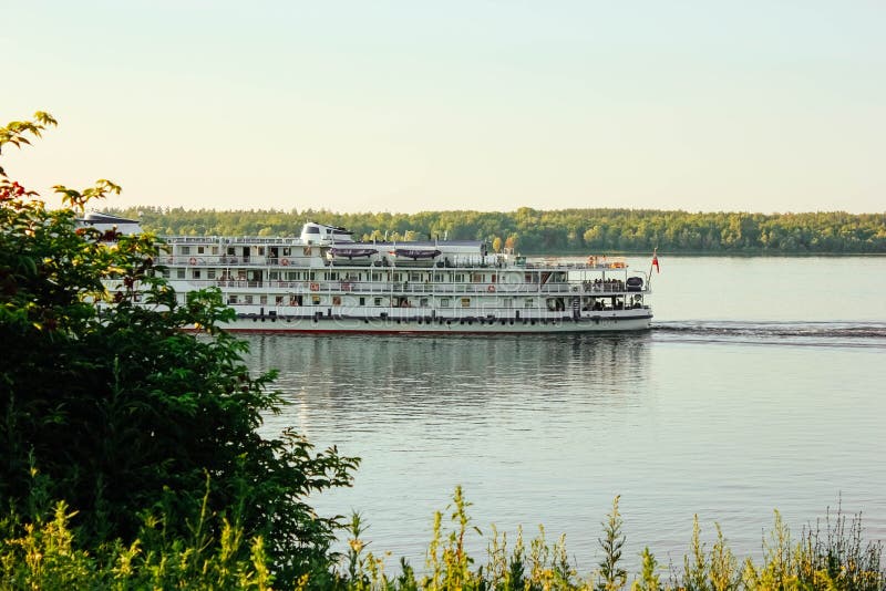 Volga River View from the Shore.motor Ship on the Volga River View from ...