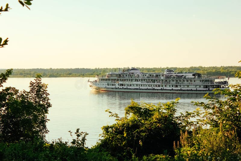 Volga River View from the Shore.motor Ship on the Volga River View from ...