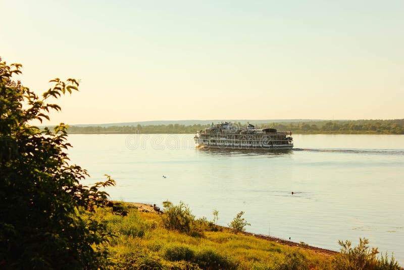 Volga River View from the Shore.motor Ship on the Volga River View from ...
