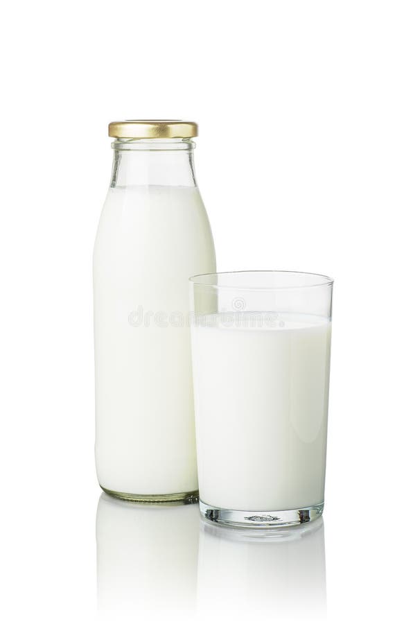 Volle Milchflasche Und Ein Glas Milch Stockfoto - Bild von organisch ...