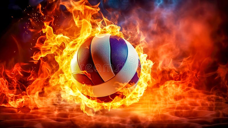 Volleyball Ball on Fire on the Court Stock Illustration - Illustration ...