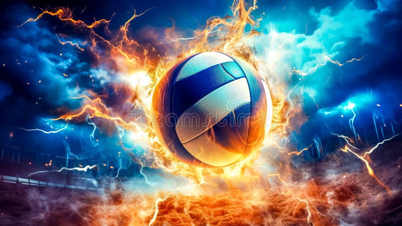 Volleyball Ball Flying at High Speed in Fire Stock Illustration ...